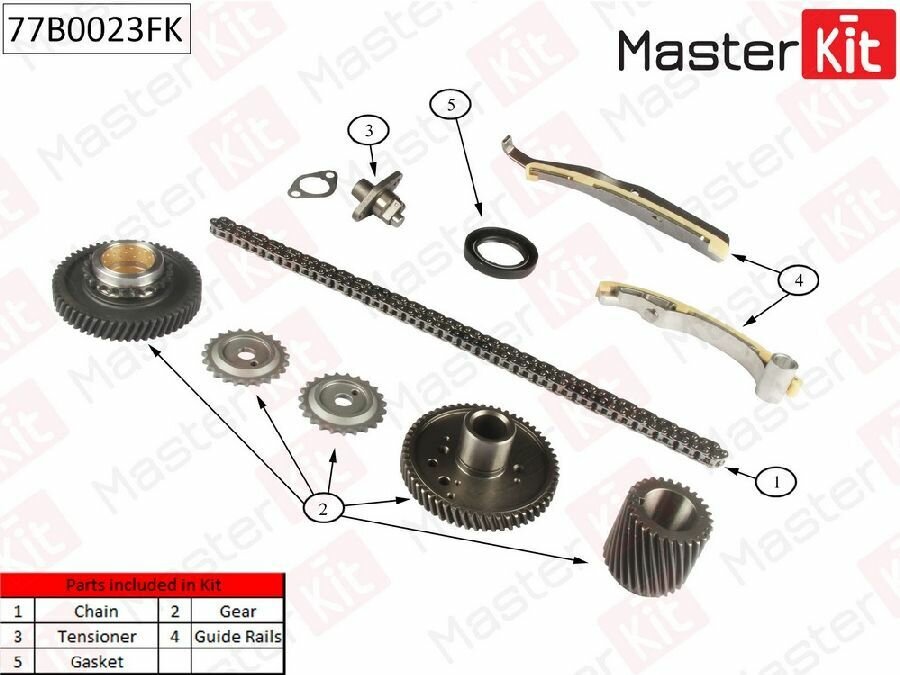 Комплект цепи ГРМ MITSUBISHI Pajero 3.2Di-D 4M41 00-06, MASTERKIT 77B0023FK