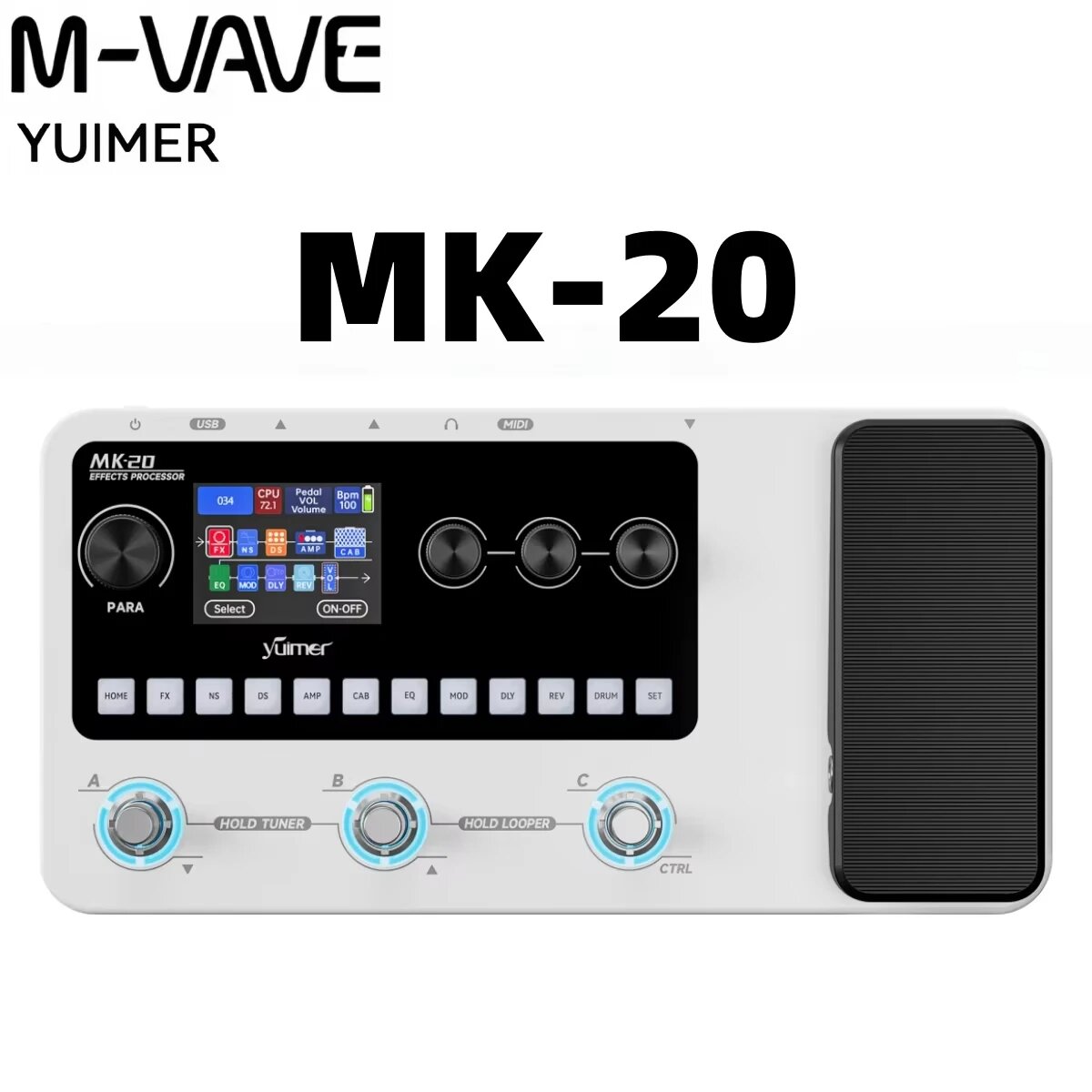 Портативный Педальный Процессор Эффектов M-VAVE MK-20 Белого Цвета Для Гитары И Бас-гитары С Bluetooth, Аудиоинтерфейсом