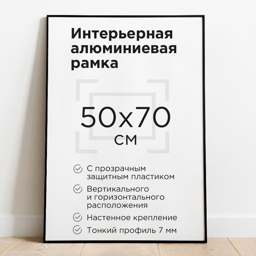 Фоторамка 50х70см, черная, рамка для постера, картины, плаката, алюминиевый профиль Нильсен, творчество в интерьере