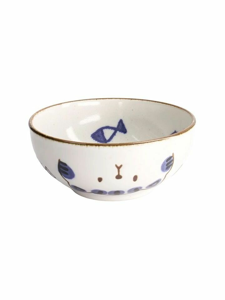 Салатник фарфоровый TOKYO DESIGN Kawaii Cat Neko, 600 мл, 16 см, белый/синий