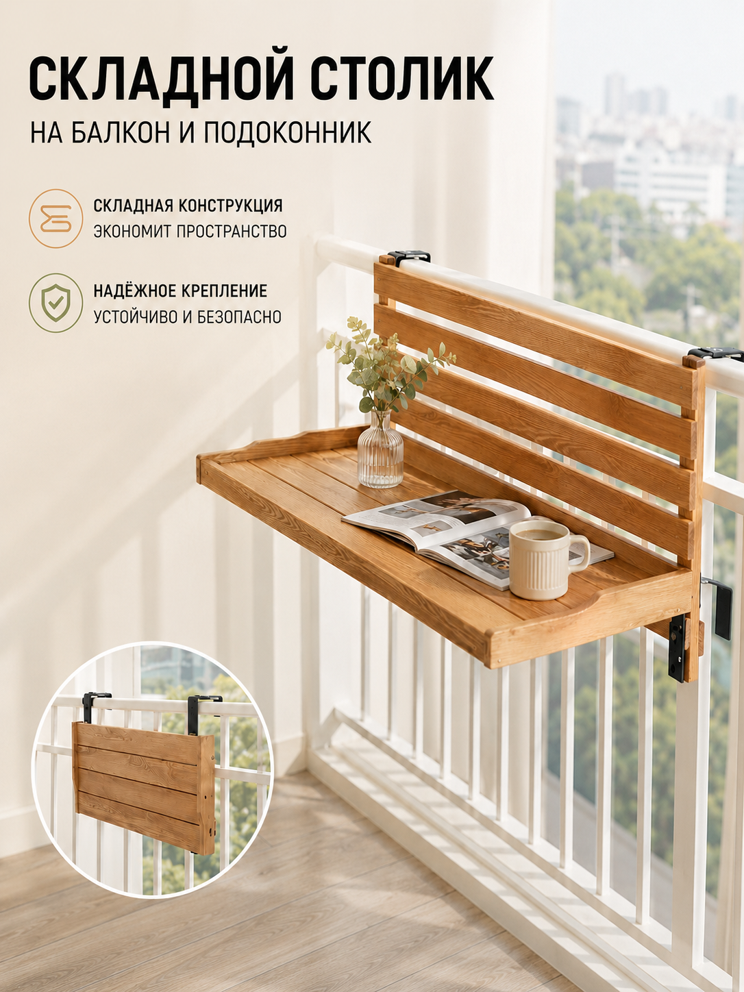 Высокий складной стеллаж из дерева 120 см, светлый, нагрузка до 125 кг