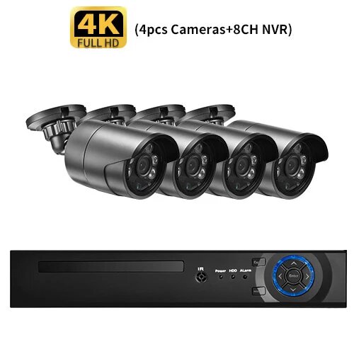 Комплект систем безопасности с камерой Gadinan 8CH 48V POE NVR Камера безопасности для улицы с обнаружением пешеходов и аудио 4K цктв наблюдение XMEye