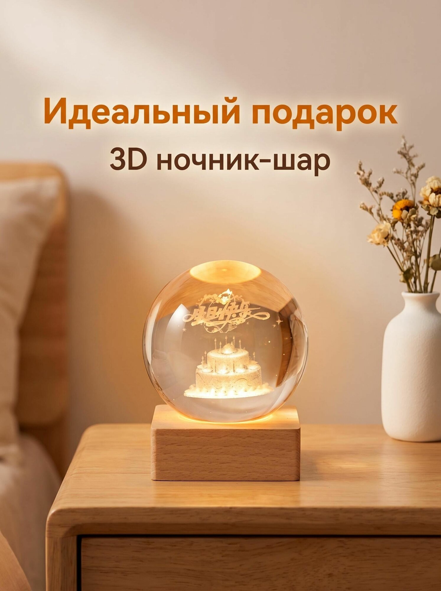 Светильник-ночник стеклянный шар