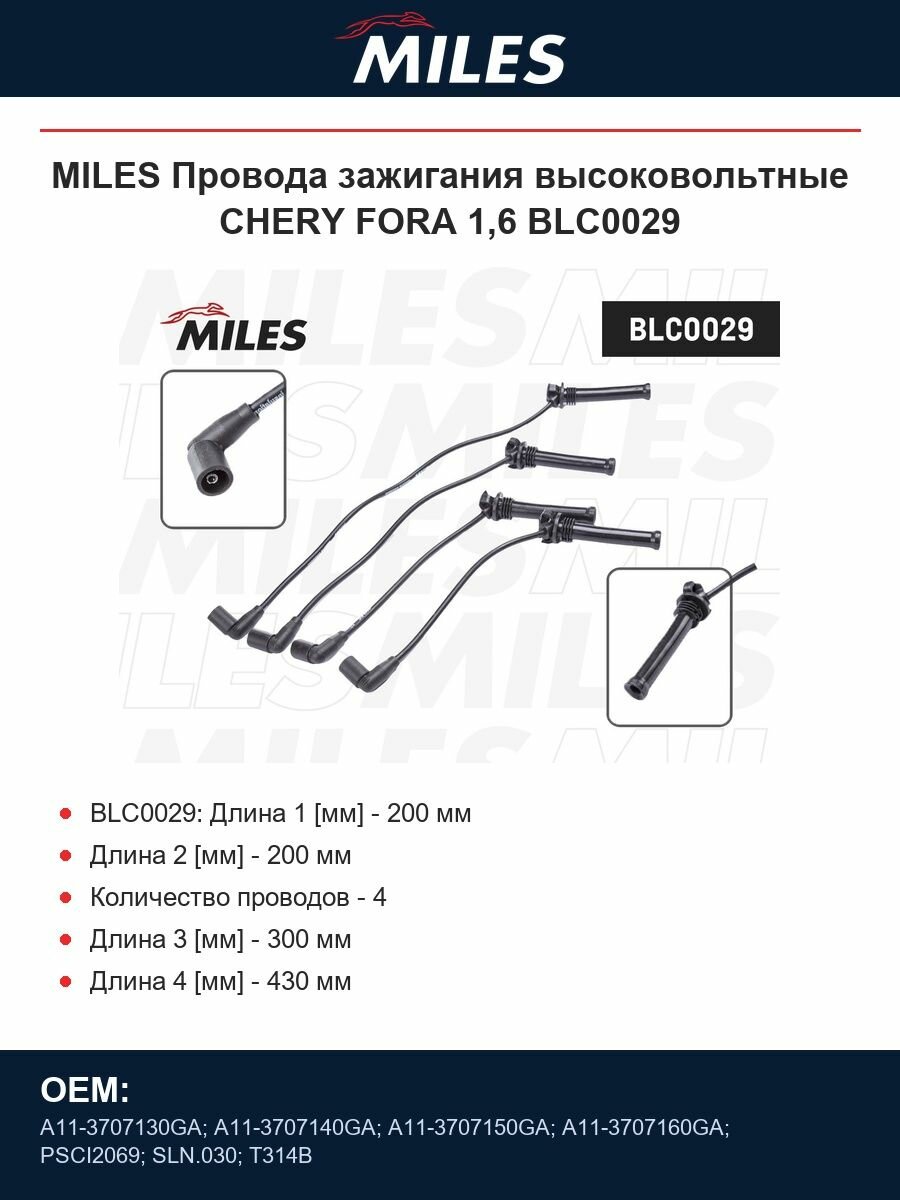 MILES Провода зажигания высоковольтные CHERY FORA 1,6 BLC0029