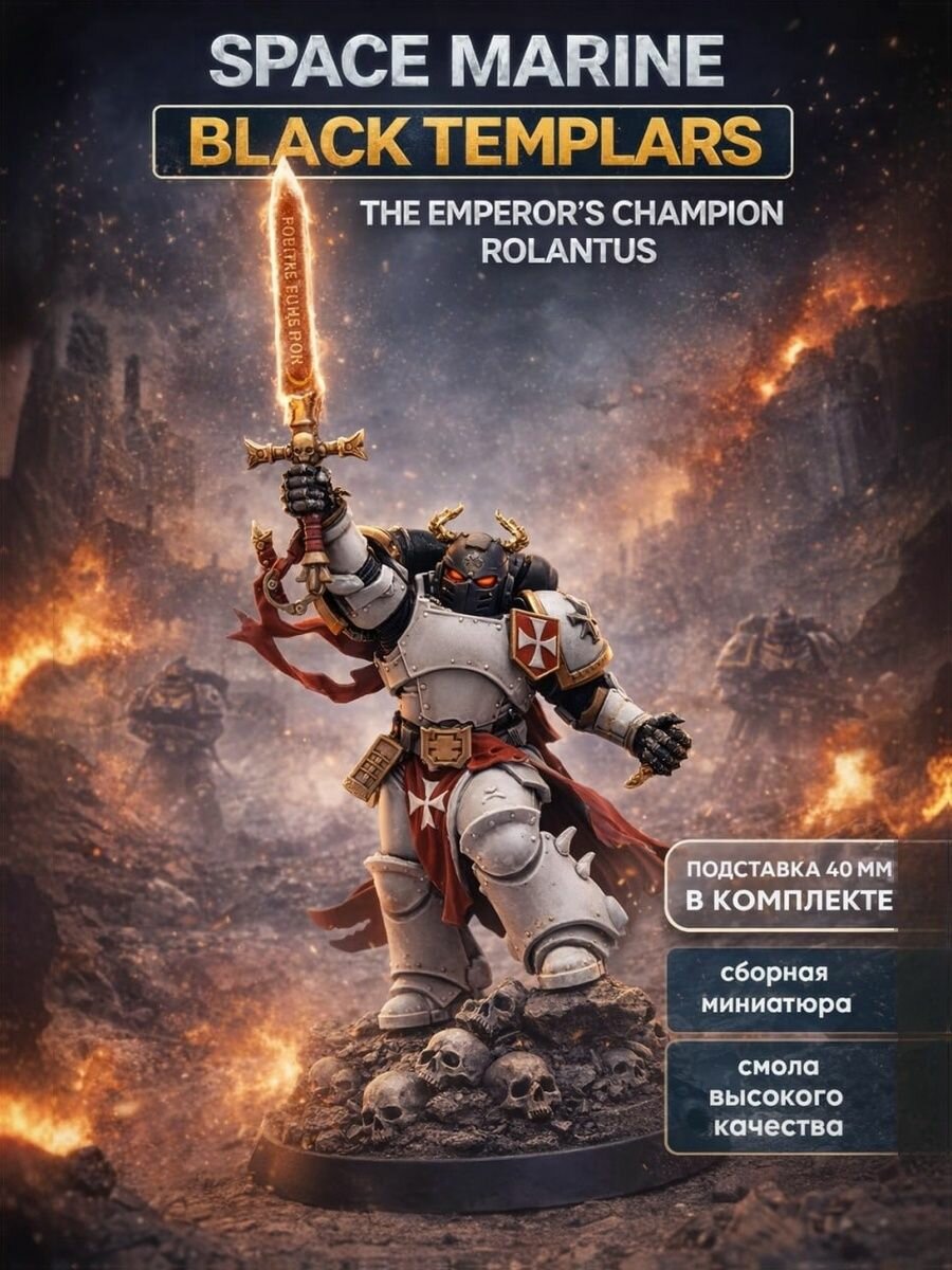Чёрные Храмовники Защитник Императора Ролантус Вархаммер 40000 Black Templars The Emperors Champion Rolantus Warhammer