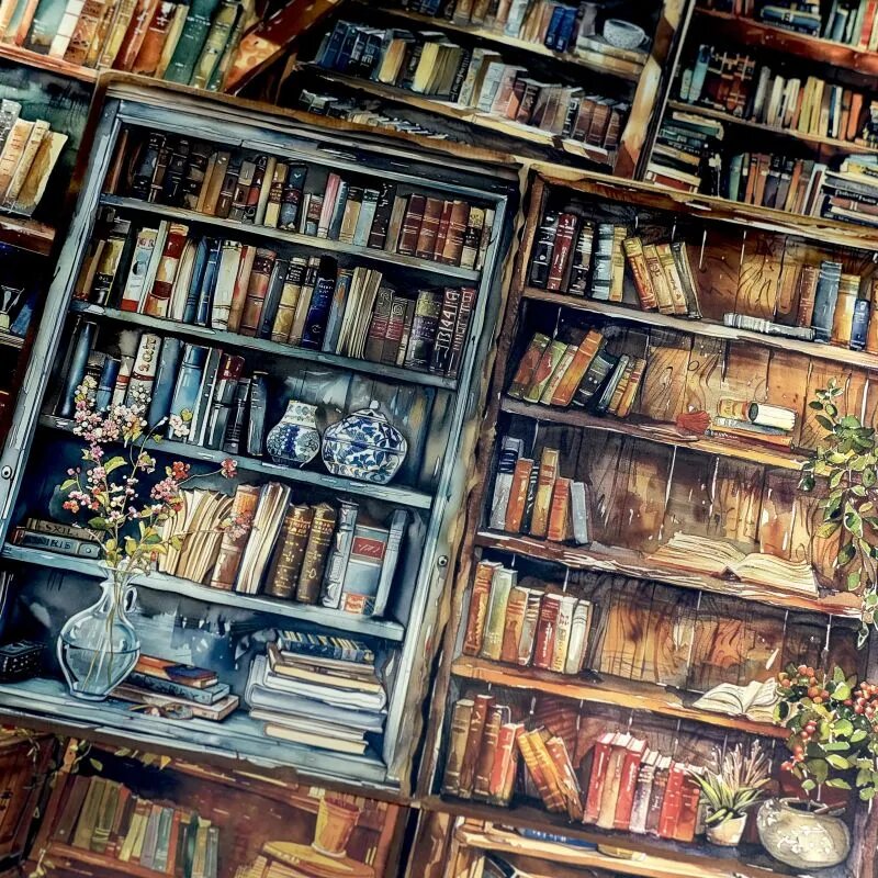 Бумаги для рукоделия "Библиотечная книжная полка"5 листов Формат А5, Бумага для скрапбукинга односторонняя