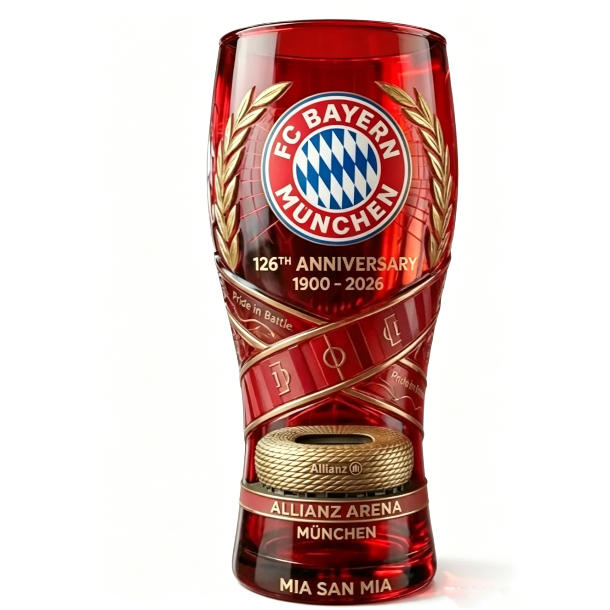 Стеклянный пивной бокал, F.C. Bayern München Цветное стекло, Пинтовый стаканчик