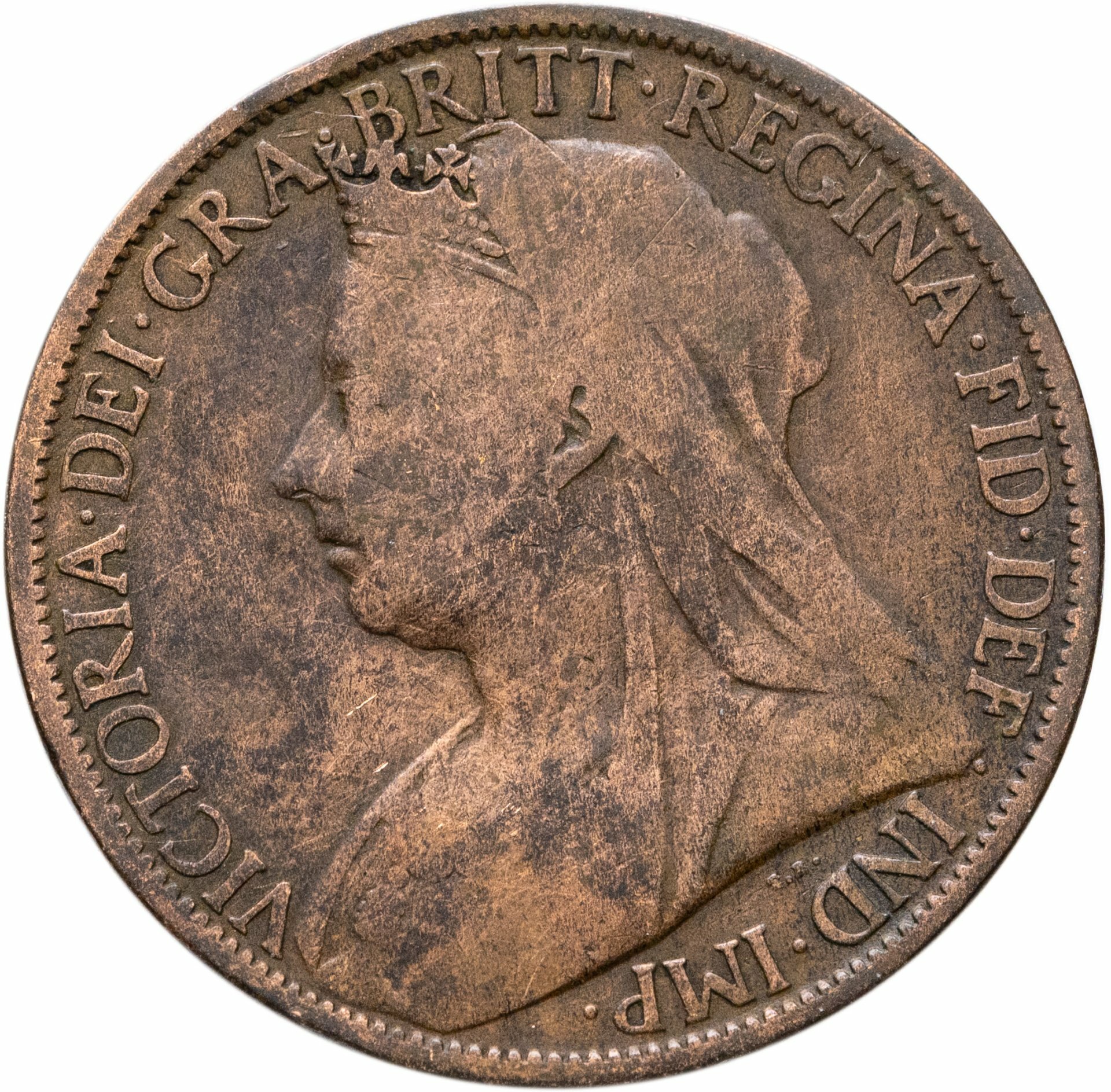 Великобритания 1 пенни 1897, Бронза, в сохранности F-VF