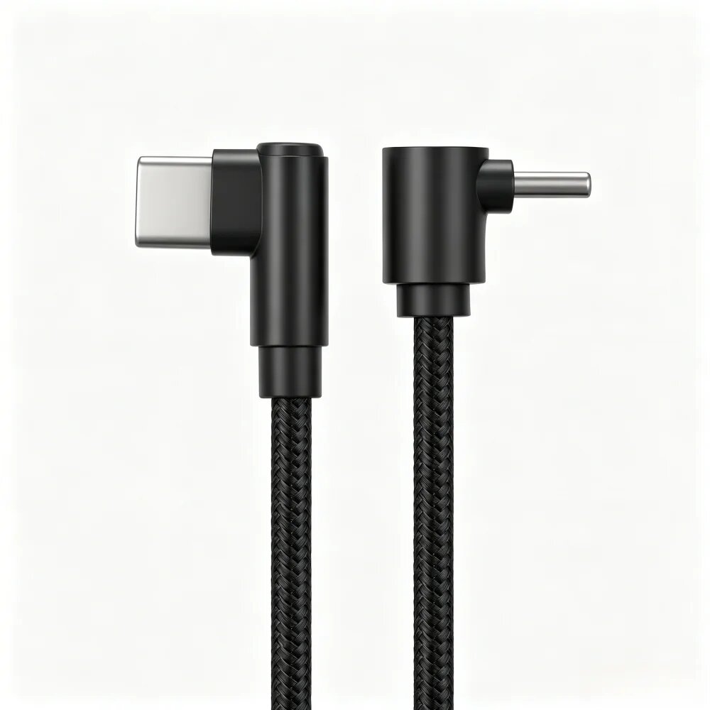 Кабель USB-C - Type-C с угловым разъемом 90 градусов, 100 Вт, 4А, быстрая зарядка, 0,25 млн.