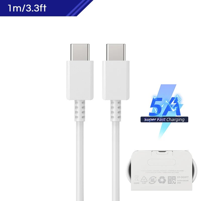 Белый кабель USB-C на USB-C 1 м, 5A, Samsung