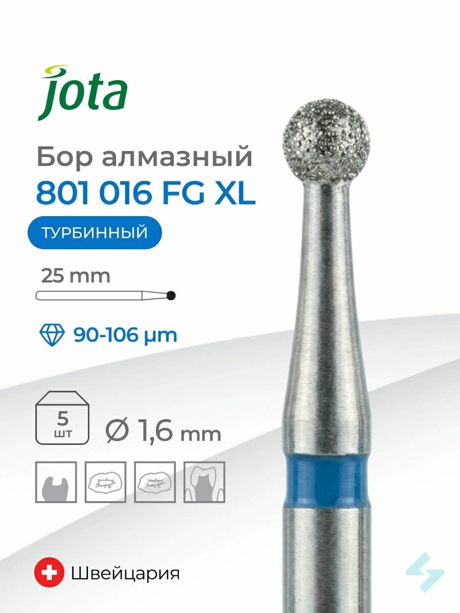 Бор алмазный 801 016 FG XL, синий, 5 шт. Форма: шар