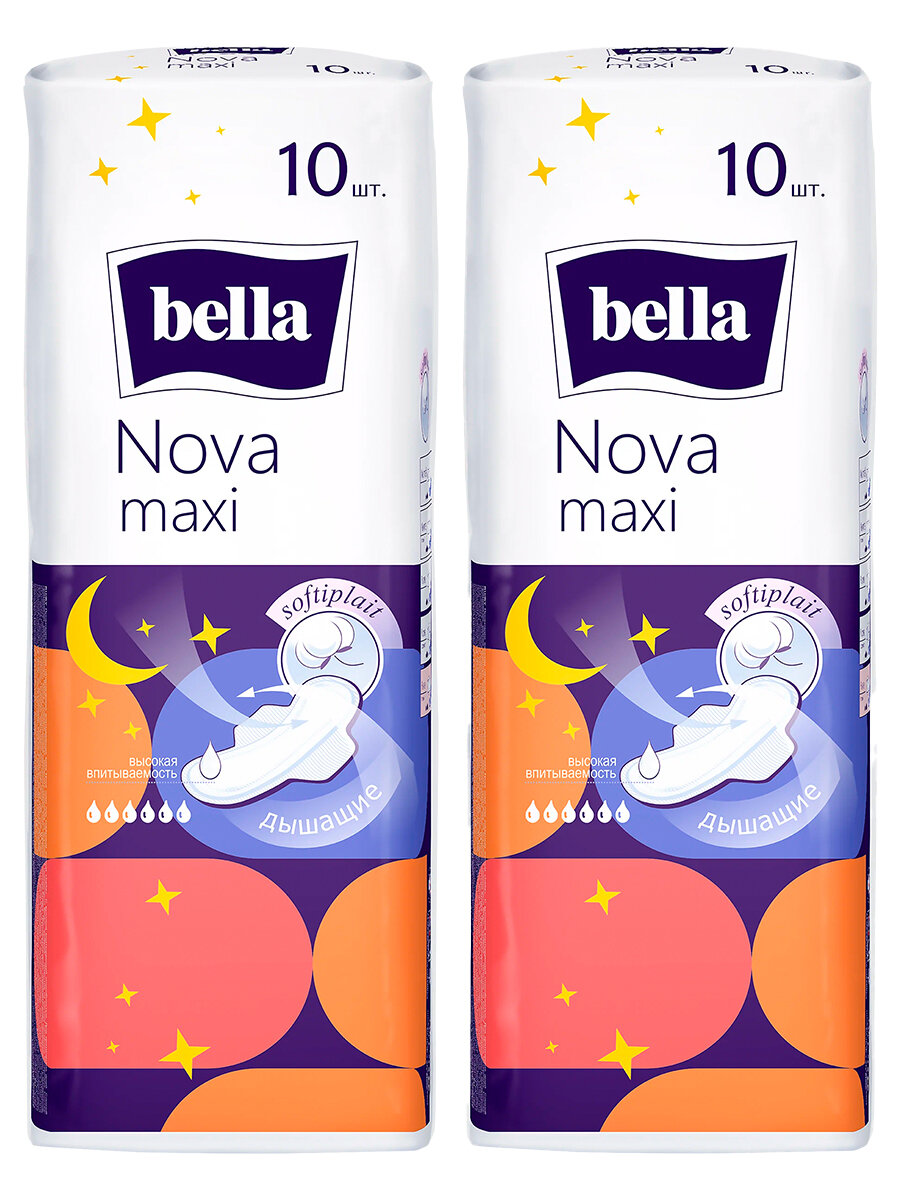 Bella Прокладки женские гигиенические Nova Maxi 6 капель 2х10 шт