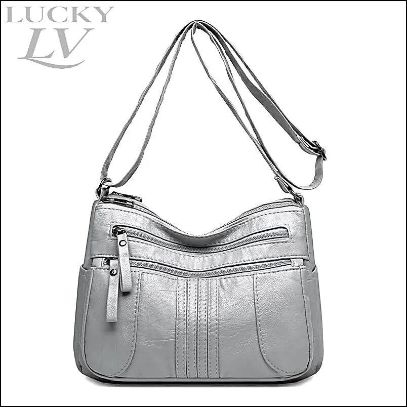Сумка женская серая "Lucky LV", модель 3396531758, размеры 25x19x9 см, 5 внешних карманов — фото 1