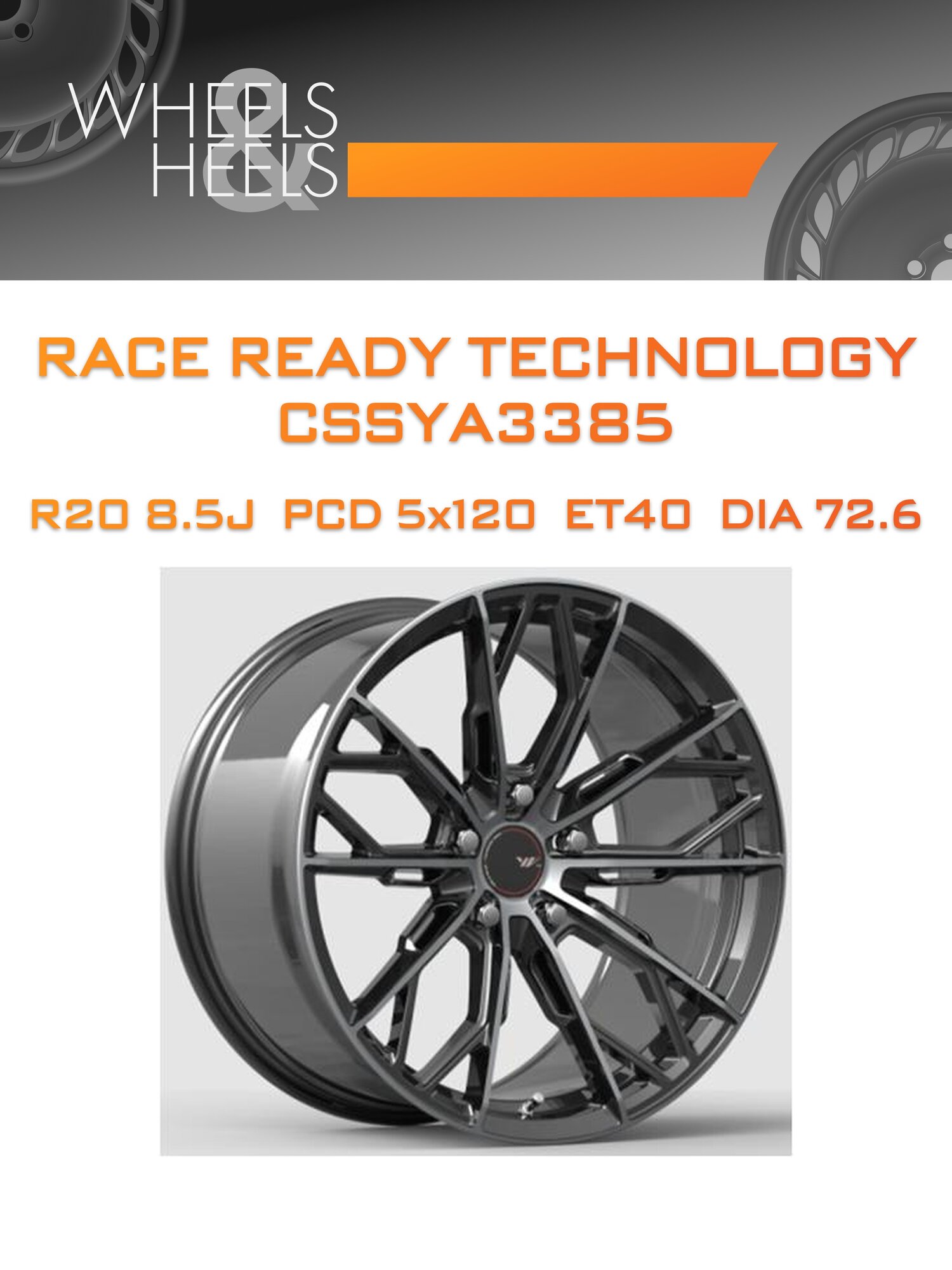 Диск Race Ready Technology CSSYA3385 20x8.5 5x120 et40 dia72.6 Чёрный глянцевый с проточкой, затемненный лак