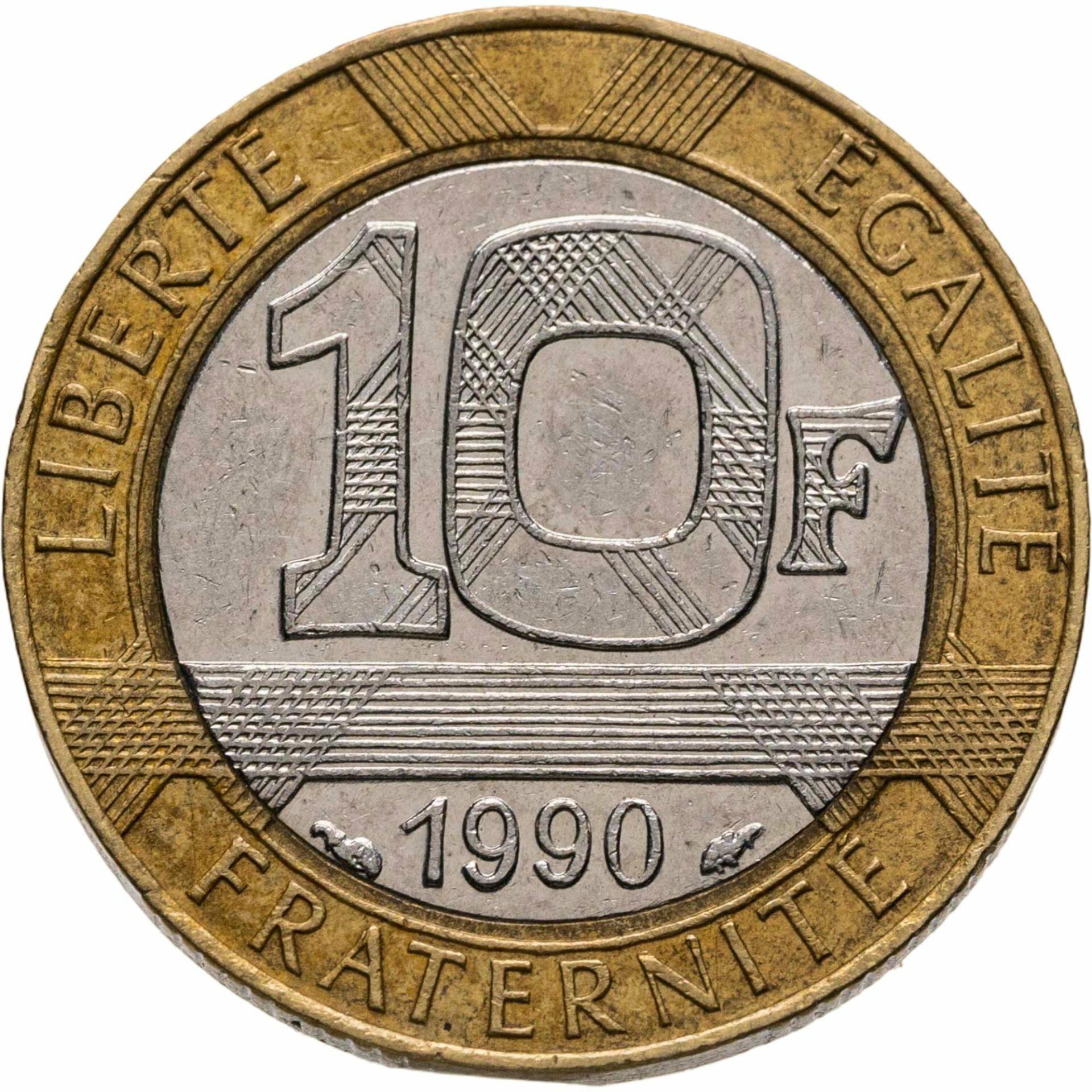 Франция 10 франков 1990, Биметалл, в сохранности XF