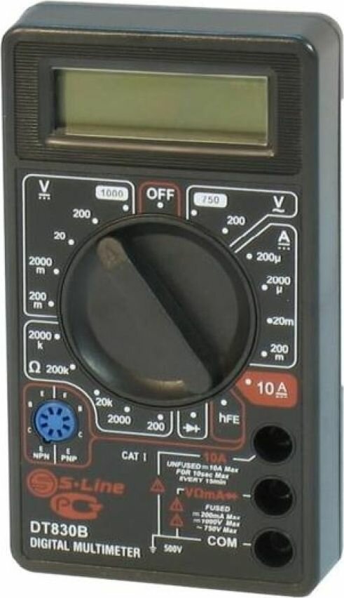 Мультиметр S-LINE DT-830B для теста диодов, транзисторов, измерения тока, напряжения, сопротивления и др, 1 шт
