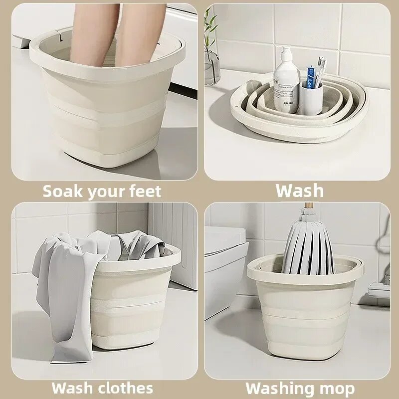 Портативное складное ведро для воды, пластик Белый, 1piecegray10L — фото 1
