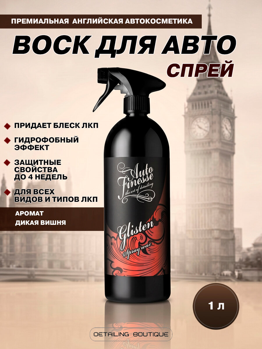 Спрей воск Auto Finesse Glisten 1л/ защита и гидрофоб для ЛКП автомобиля
