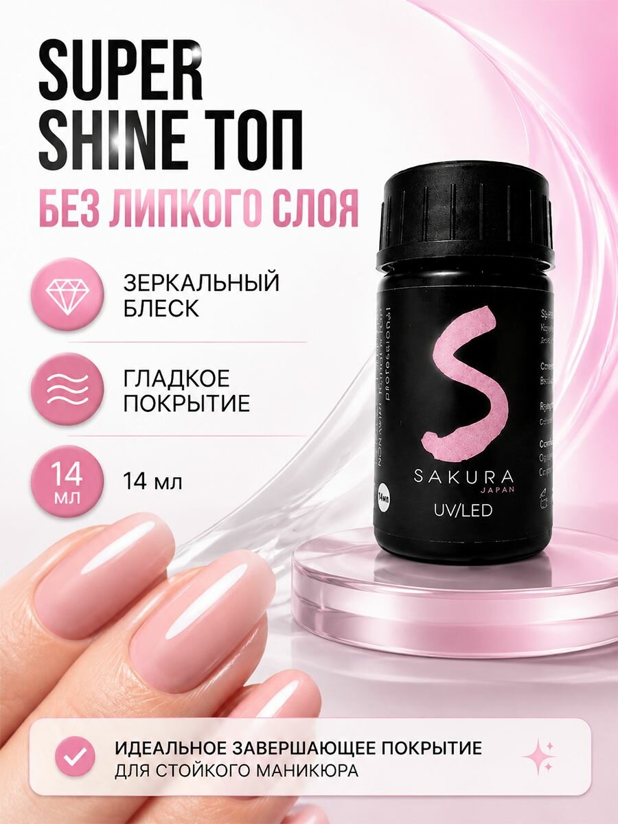 Топ для ногтей глянцевый без липкого слоя 14 мл