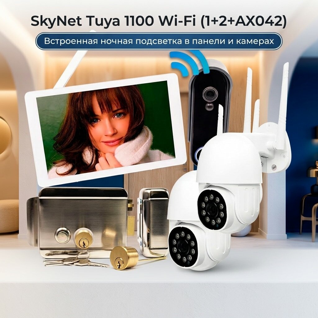 Домофон с замком и камерой SkyNet Tuya 1100 Wi-Fi 1+2+AX042