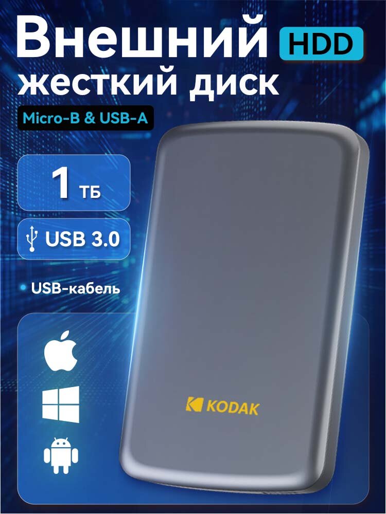 Kodak 1 ТБ Внешний жесткий диск (P150/1T), Композит, серый