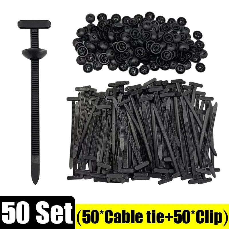 Кабельные стяжки 50шт с клипсами, черный