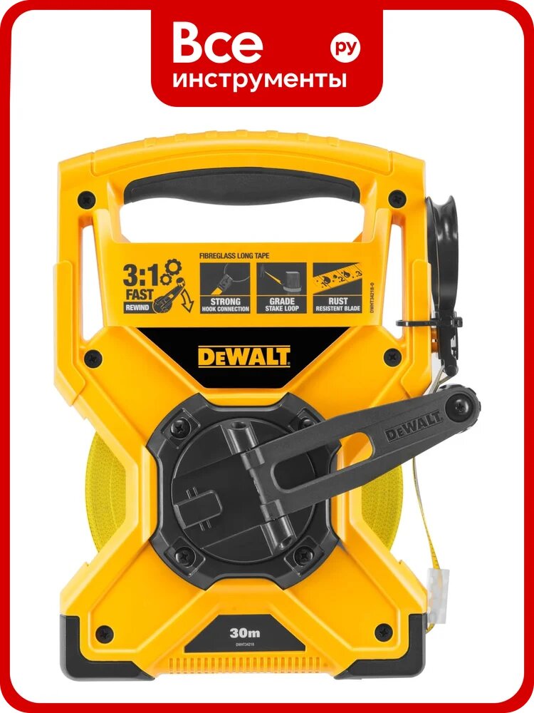 Рулетка Dewalt DWHT34218-0, стекловолокно, 30 метров, двусторонняя шкала
