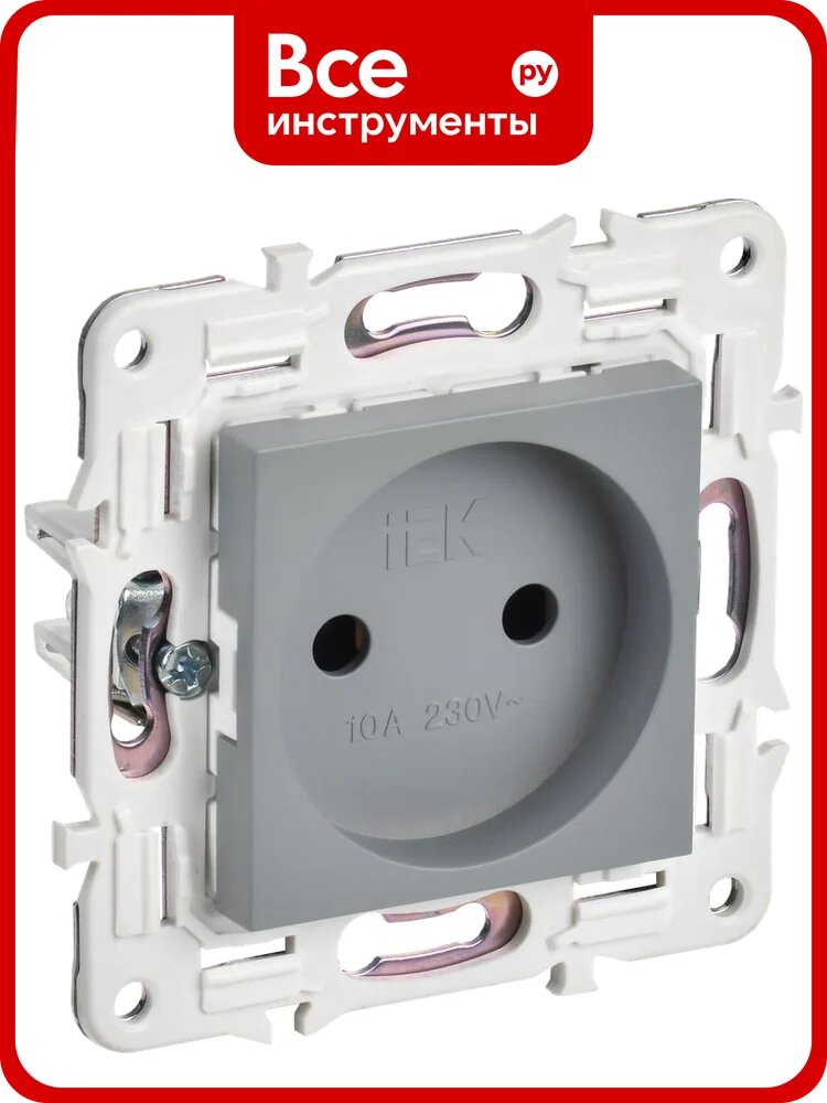 Розетка IEK SKANDY SK-R02Gr без заземляющего контакта, без шторок, 10А, серый SK-R10-10-K03