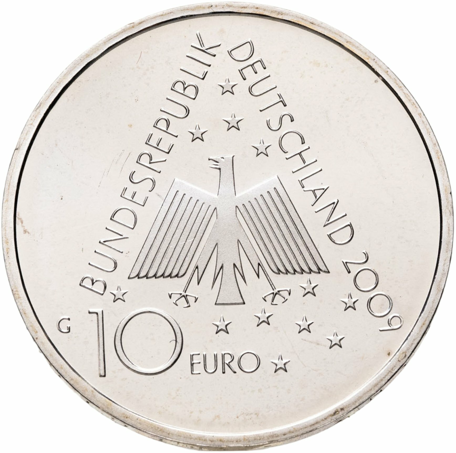 Германия 10 евро euro 2009 G 100 лет хостел-движению, Серебро 925, в сохранности AU-UNC