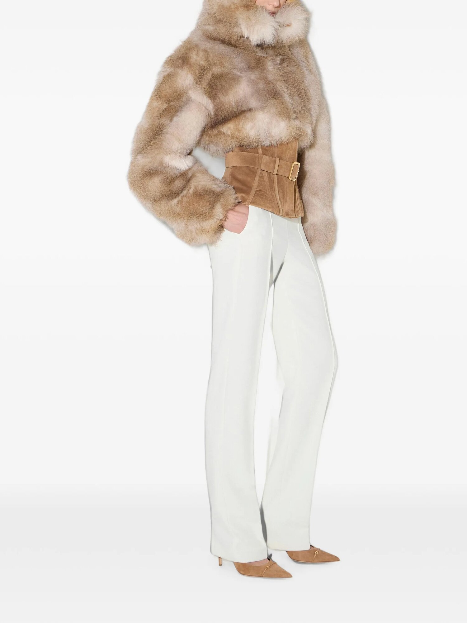 Куртка Elisabetta Franchi Fur-effect bustier jacket, размер 44, разноцветный — фото 1
