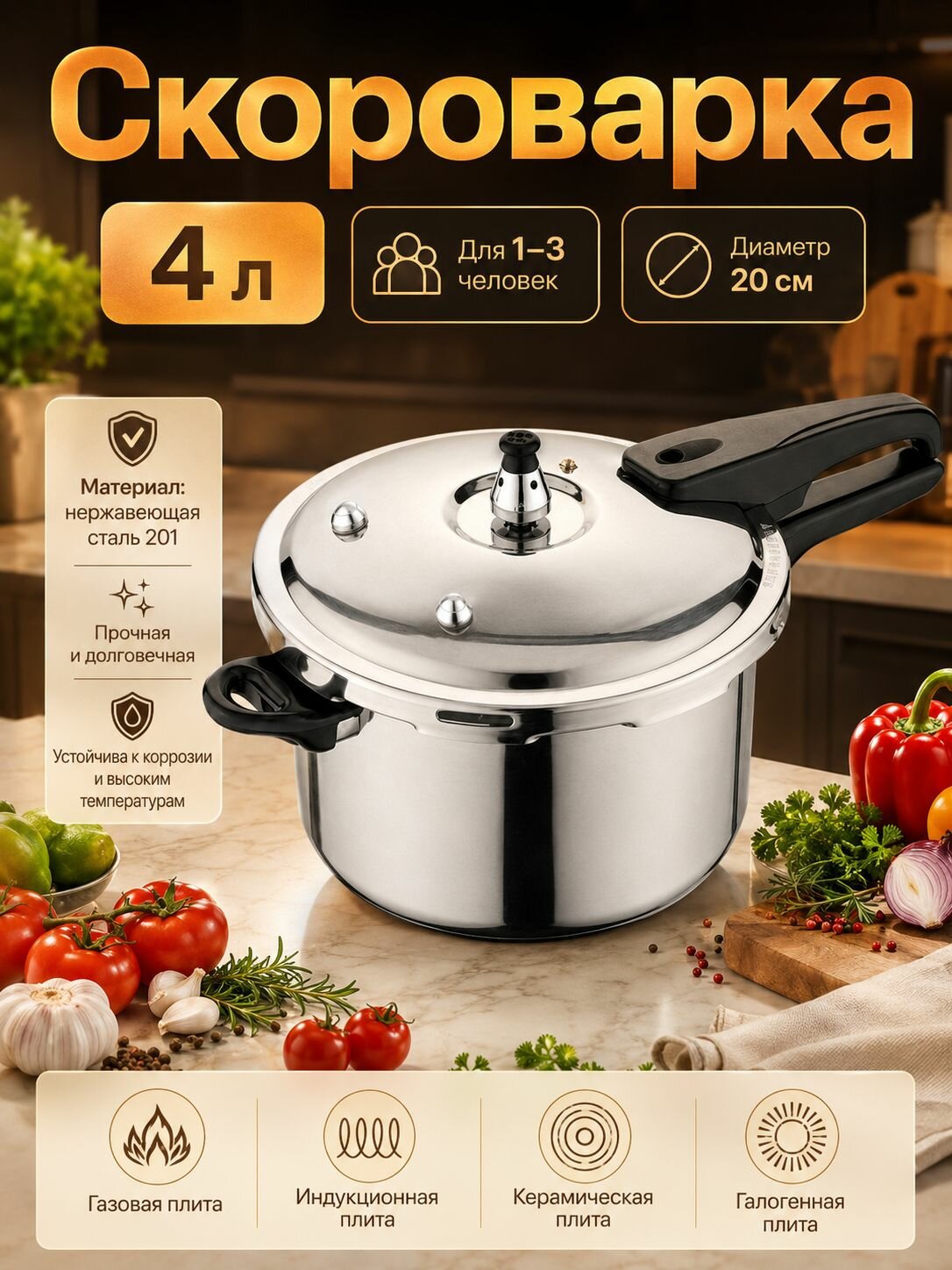 Скороварка из нержавеющей стали,4 л