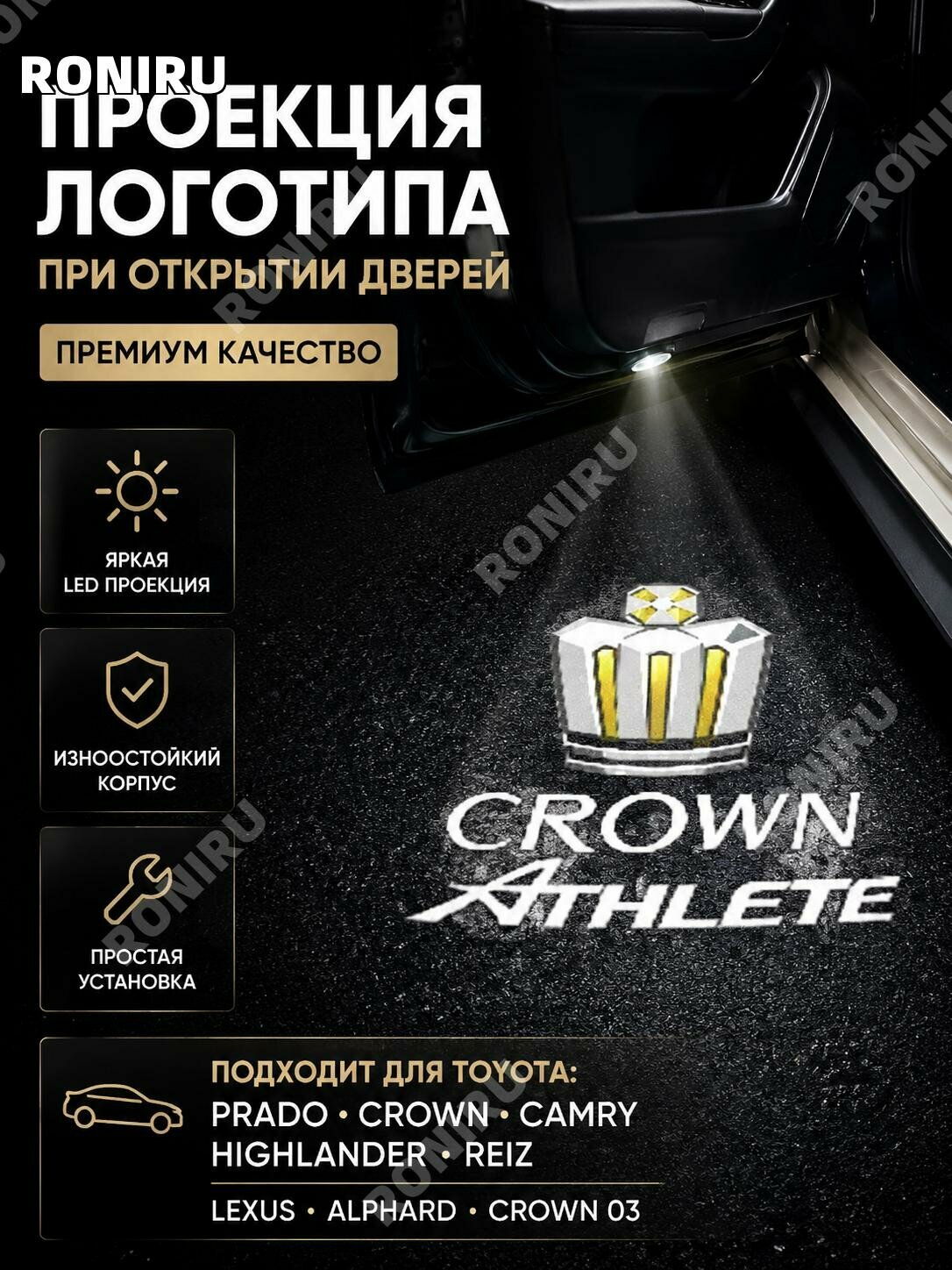 Светодиодная подсветка приветствия ABS+LED для Toyota Crown2003, Alphard, Prado, Camry