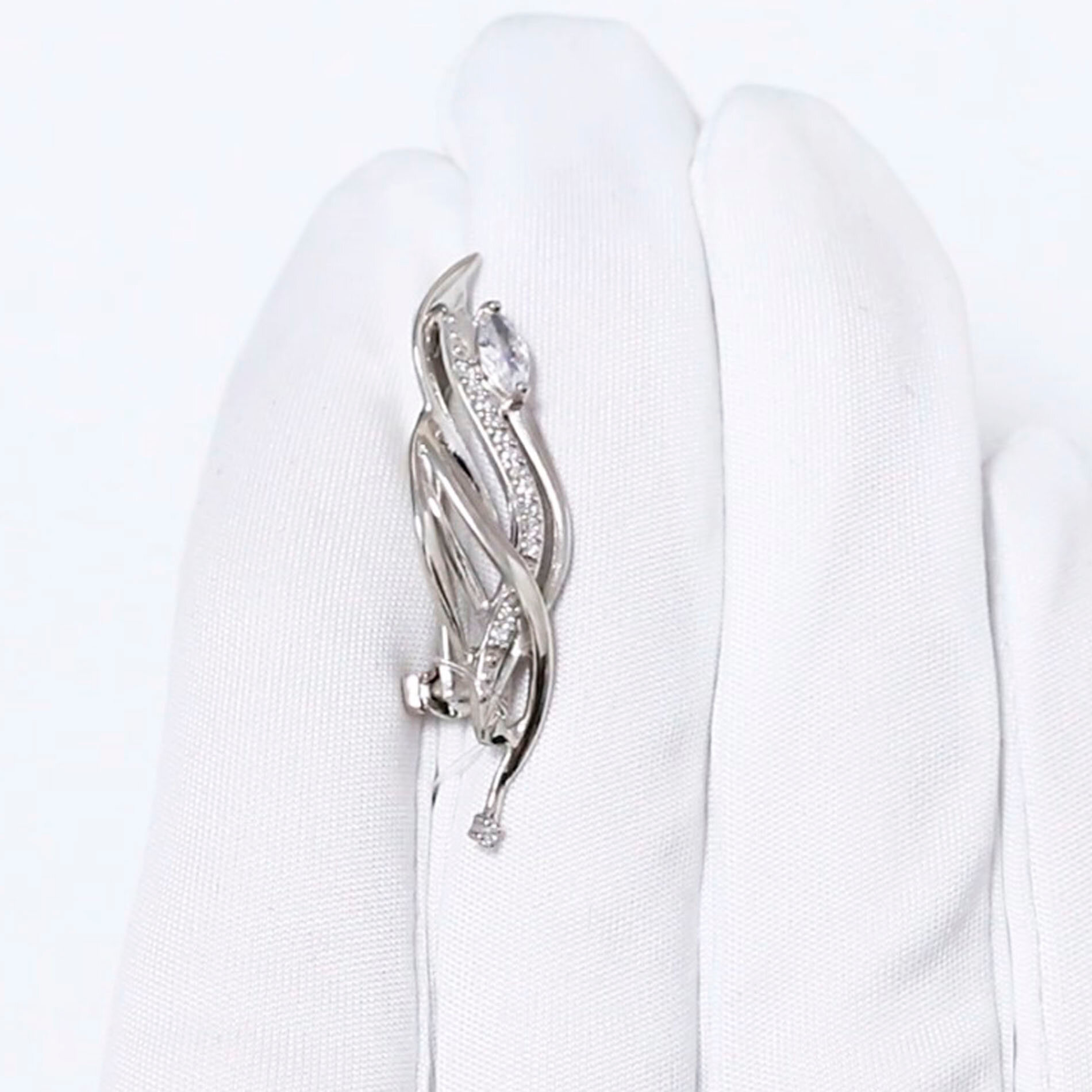 Брошь Diamant online, серебро, 925 проба, родирование, фианит