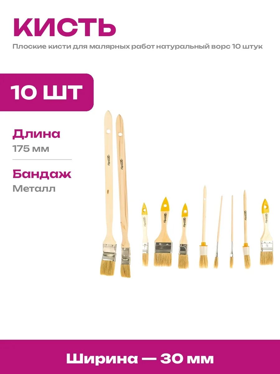 Плоские кисти для окрашивания 10 штук с металлической рамкой