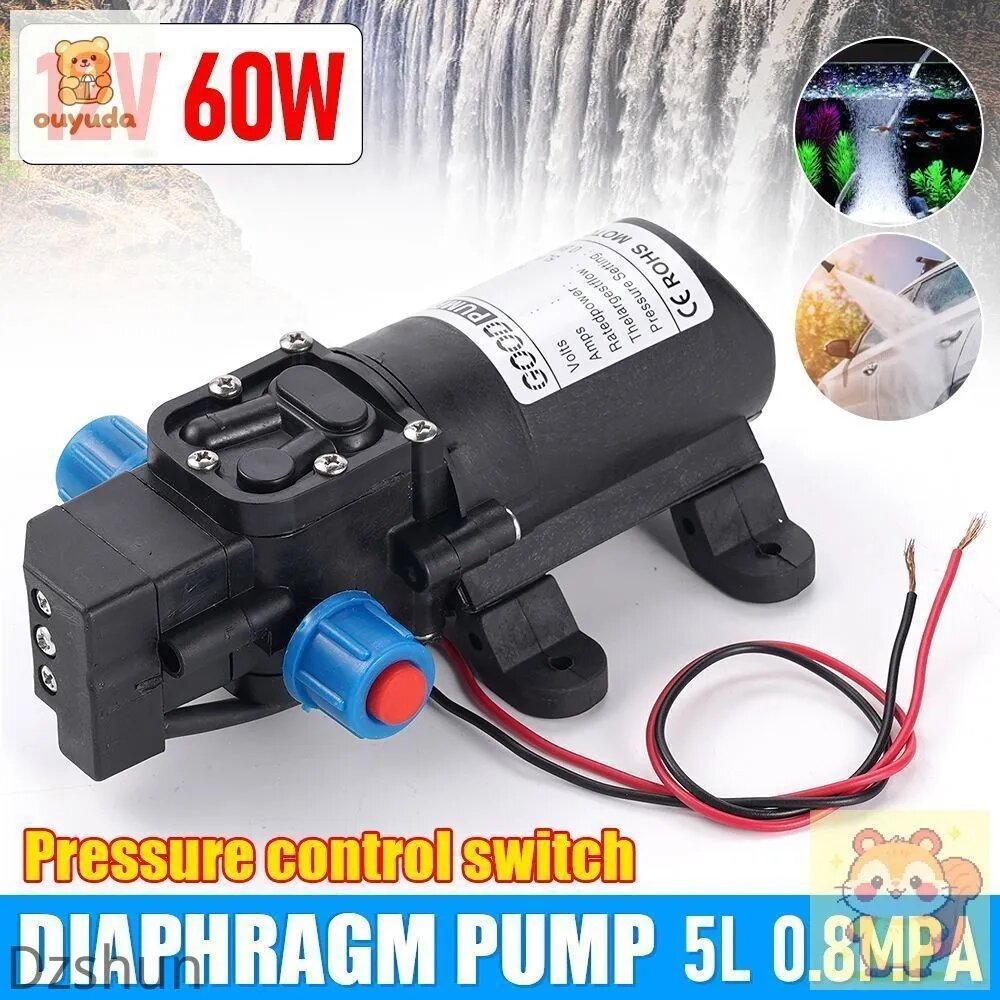 Насос для перекачки воды, мини/12В 60Вт 130psi 6L/мин Мембранный самовсасывающий насос высокого давления для садового газона
