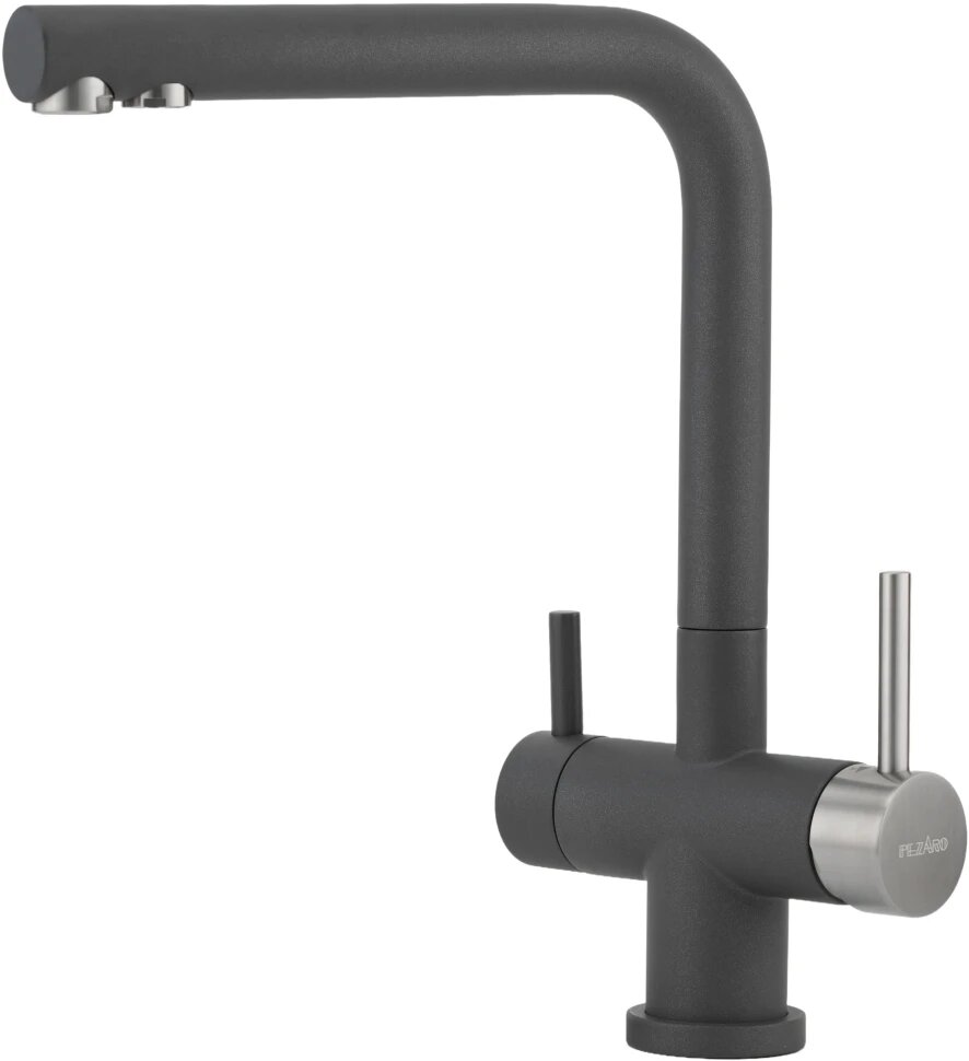 Смеситель для кухни PEZARO PZM.301-55. GRAPHITE. INOX с подключением к фильтру, нержавеющая сталь/графит