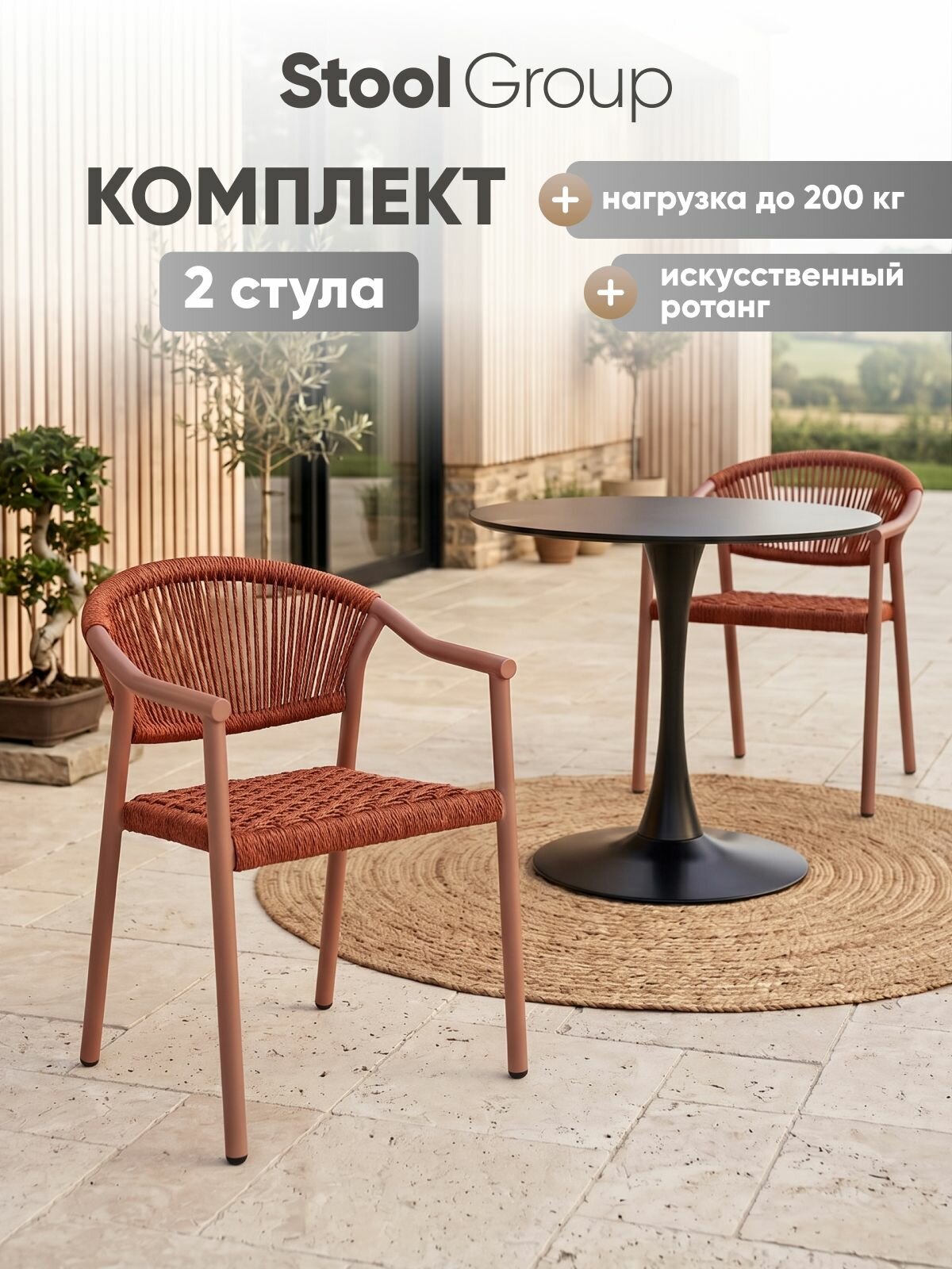Стулья для кухни 2 шт Syna, с подлокотниками, пластик, металл, красные