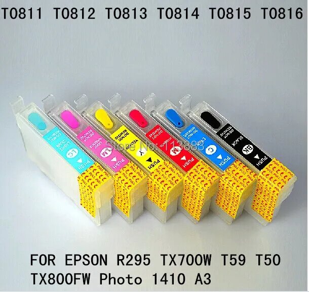 Многоразовые картриджи BLOOM для Epson R295, TX700W, T59, T50, TX800FW, Photo 1410 A3 (комплект из 6 штук)