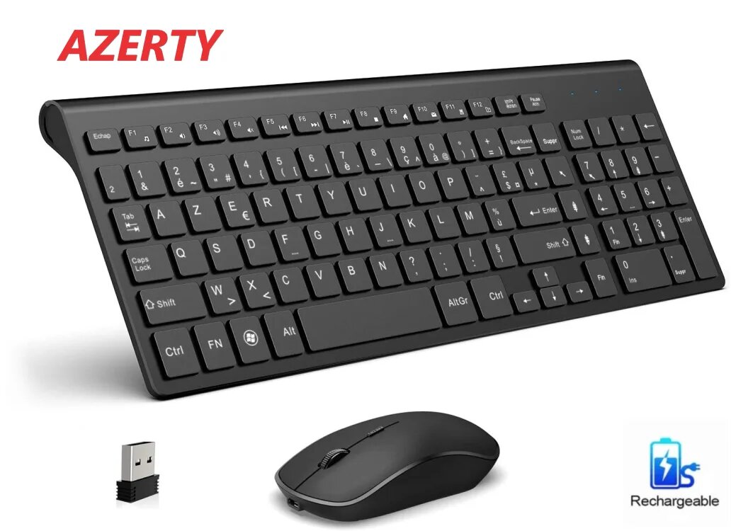 Беспроводная эргономичная клавиатура и мышь Aopei AZERTY 2.4ГГц Черный, black