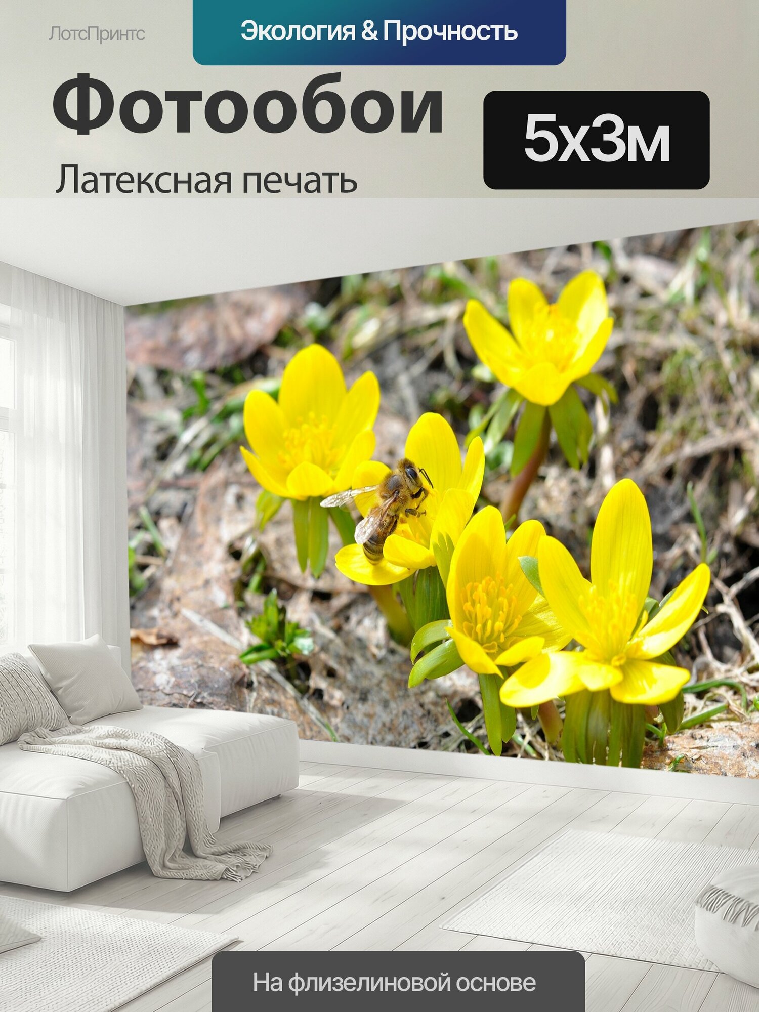 Фотообои моющиеся ударопрочные "Зимовки, пчела, насекомое" 500x300 см. латексная печать