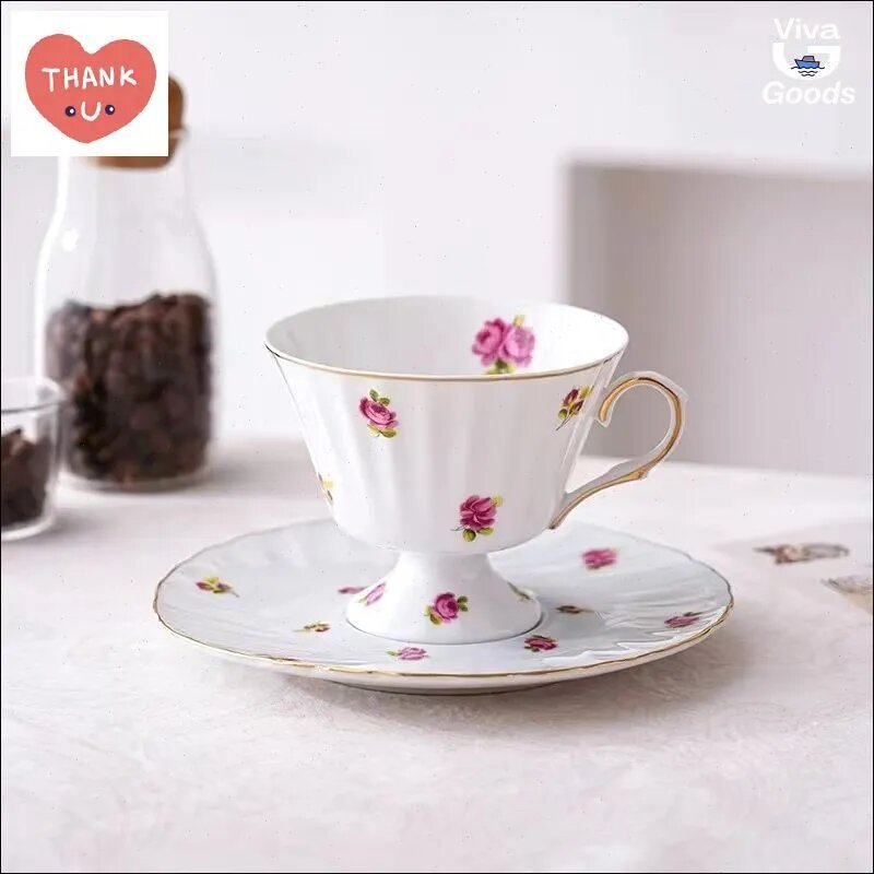 Керамическая чашка для кофе и чая Viva Goods, 1 шт, 200 мл, с блюдцем, цветочный узор, китайского производства — фото 1