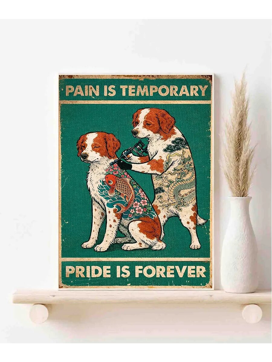 Бретонский эпаньоль, Pain is Temporary, Tattoo, Плакат 30x4