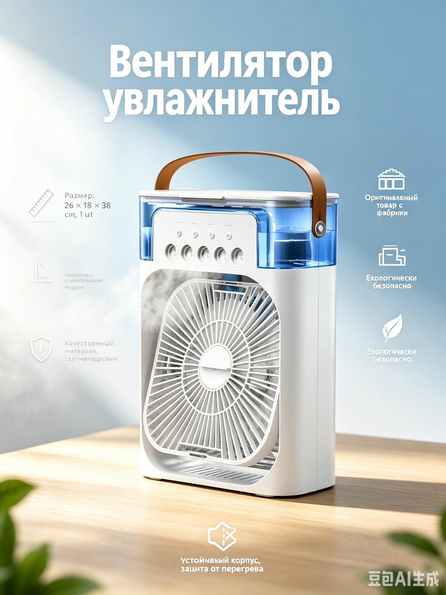 Портативный увлажнитель воздуха для дома белый для спальни компактный на стол маленький