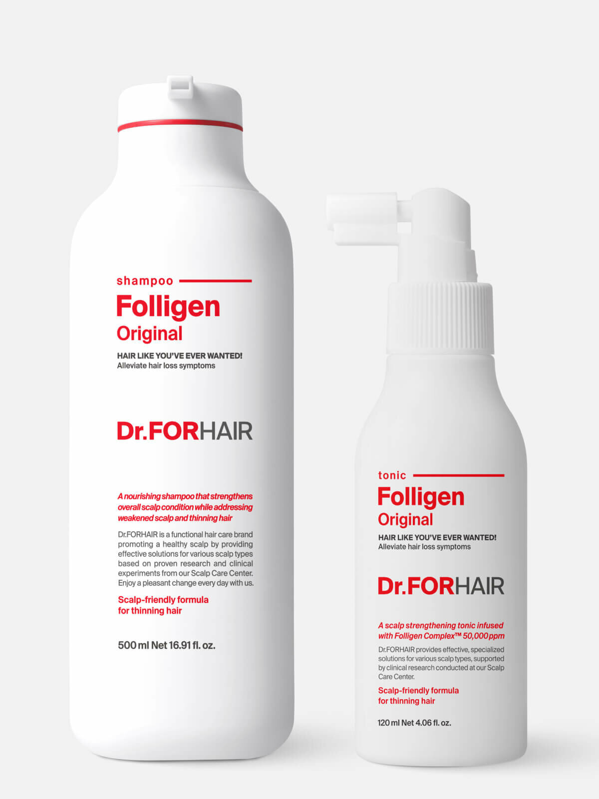 Набор для укрепления волос (шампунь и тоник) Dr For Hair Folligen, 500 мл + 120 мл