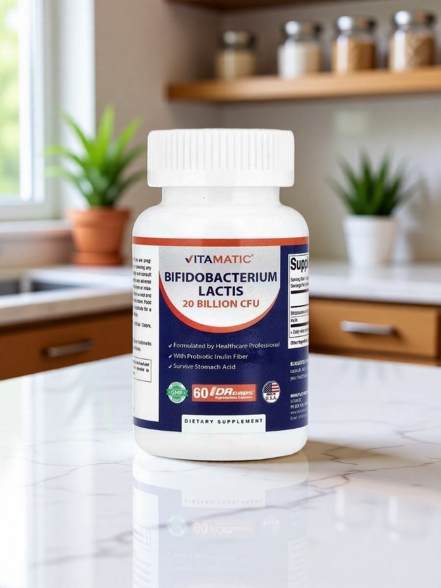 Vitamatic, бифидобактерии лактис (Bifidobacterium lactis), 60 капсул DRcaps из гипромеллозы