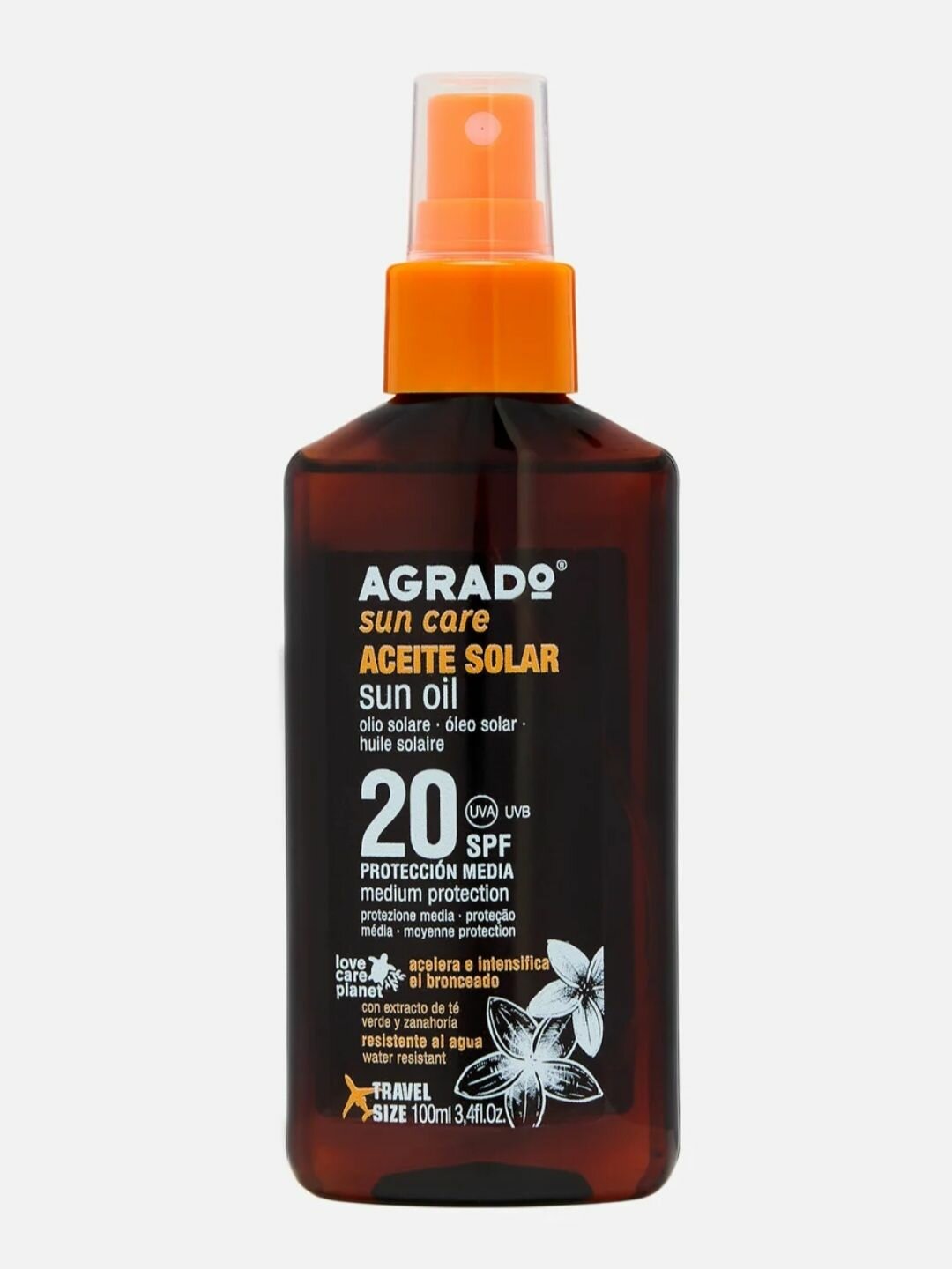 Солнцезащитное масло для загара spf 20 AGRADO sun oil
