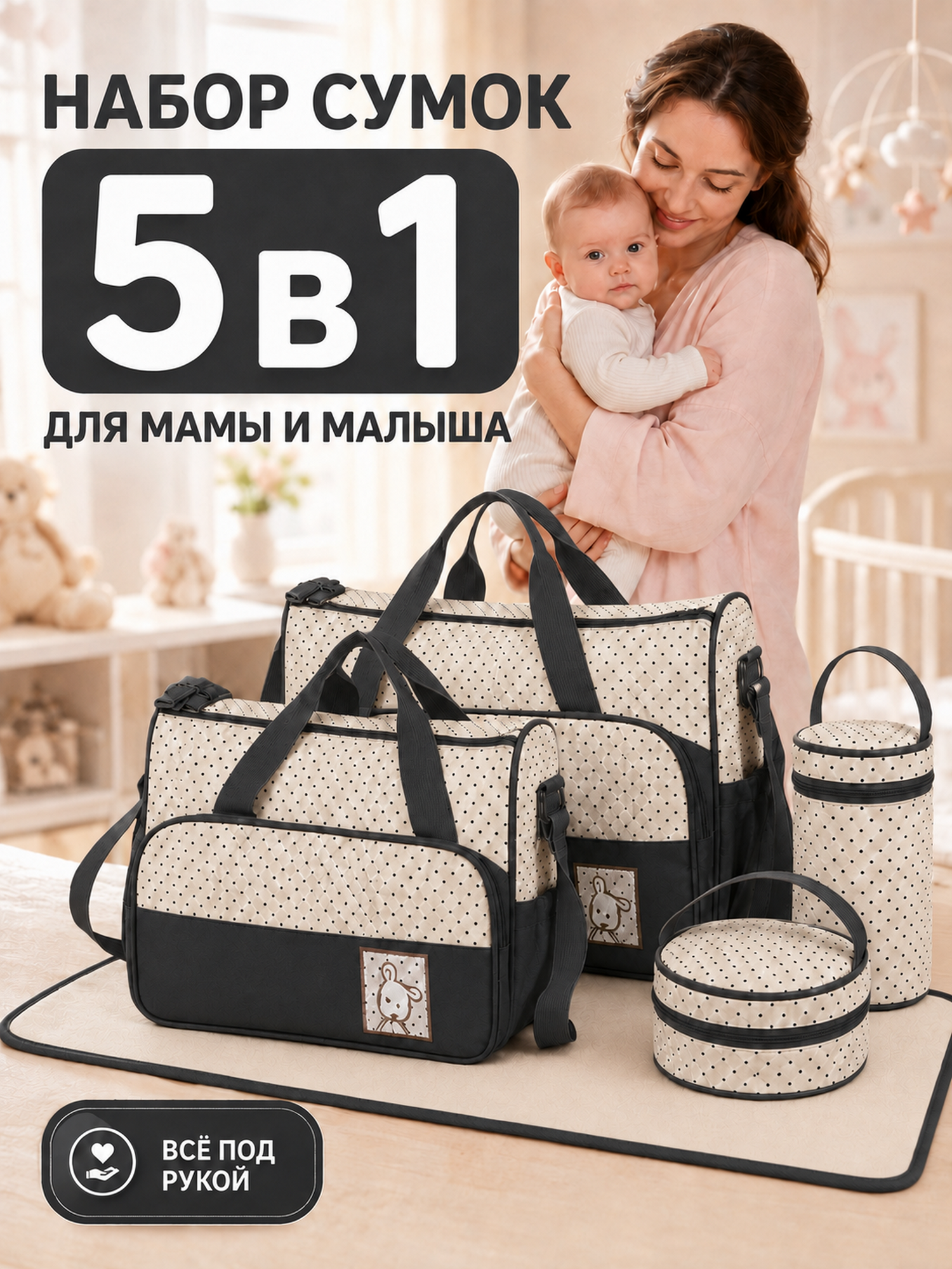 Набор сумок для мамы и малыша с пеленальным ковриком-пеленкой