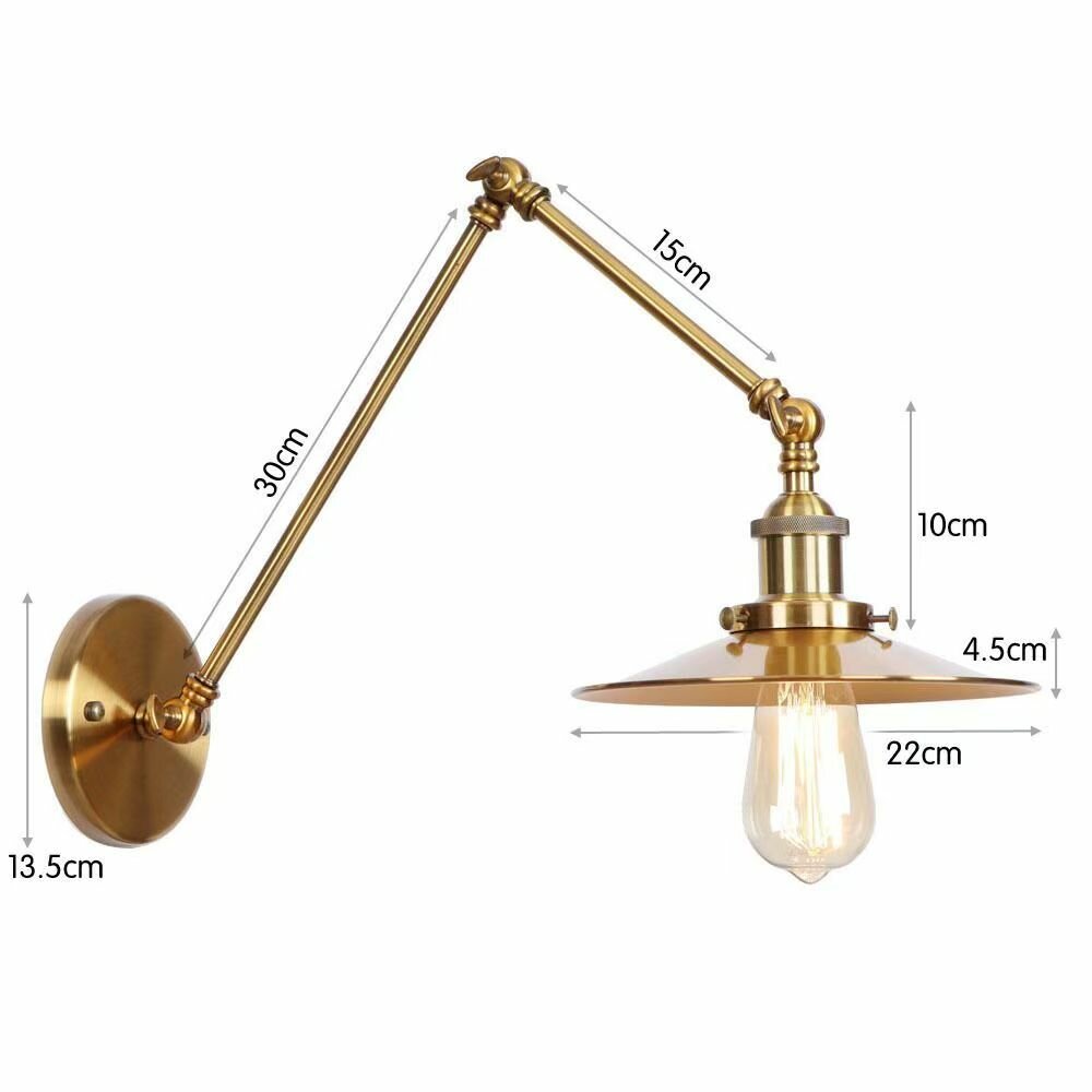 Винтажный бронзовый настенный светильник GY E27, 15-30cm Золотой
