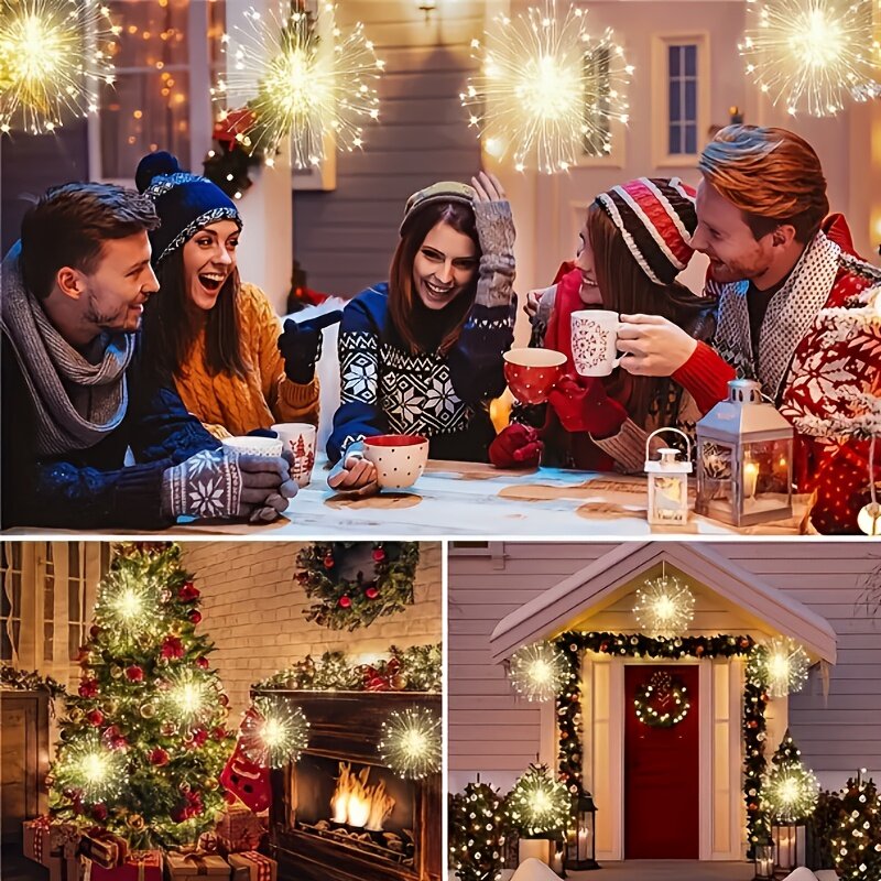 Подвесная гирлянда фейерверк 600 LED, с USB подключением, 5 шт, теплый белый мерцающий свет, эффект звездного неба