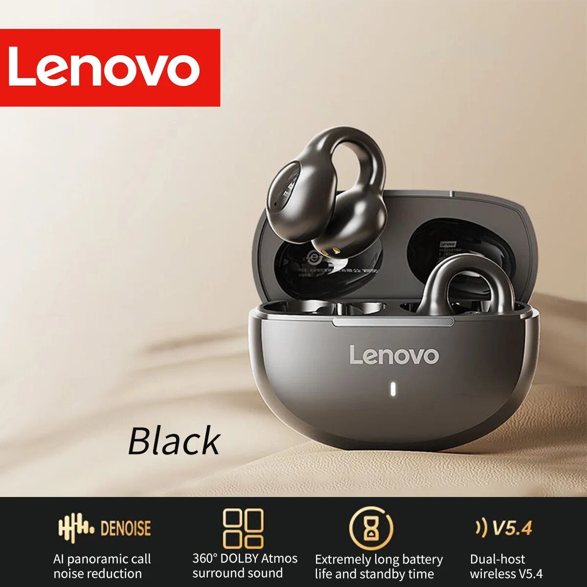 Беспроводные спортивные наушники Lenovo с шумоподавлением black